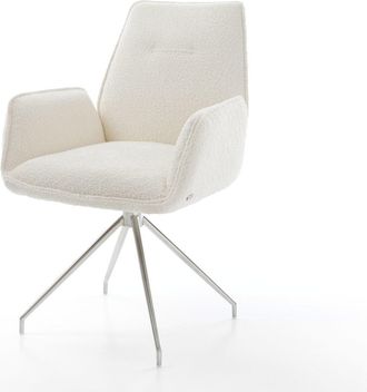 DELIFE Esszimmerstuhl Zoa-Flex Bouclé Weiß Kreuzgestell konisch Edelstahl Taschenfederkern, Esszimmerstühle