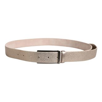 Brunello Cucinelli unisex, Accessoires, Beige, Taille: ONE Size Leather Silver Metal Buckle Belt