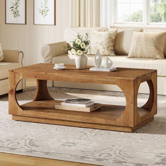 Tribesigns Tribesigns Table basse en bois massif, 120 cm, table de salon centrale en bois de style fermier avec rangement pour salle de s&eacute;jour, table de
