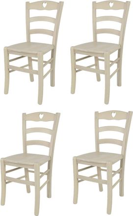 Tommychairs Tommychairs - 4er Set Stühle Cuore für Küche und Esszimmer, Robuste Struktur aus Buchenholz, in Anilinfarbe Weiss lackiert und Sitzfläche (Einbausitz)