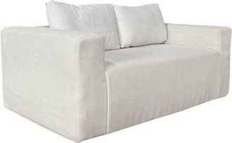 Oviala Canapé 2 places en tissu côtelé avec coussins écru