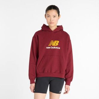 New Balance Damen Athletics French Terry Logo Hoodie in Rot, Baumwollfleece, Größe XL