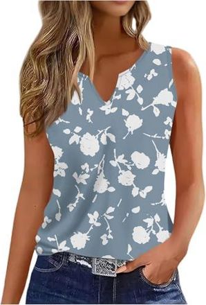 Generic Debardeur Femme Chic et &eacute;l&eacute;gant Chemisier sans Manche R&eacute;tro D&eacute;bardeur Blanc Top Col V Ete Haut Sexy Chic et Elegant Fluide Ample Caraco Vetement Femme