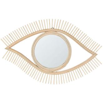 Beliani Miroir Mural D&eacute;co en Forme dOeil avec Cadre en Bois de Bambou Clair pour Entr&eacute;e Salon ou Chambre Boho et Rustique Beliani