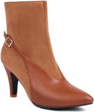 Generic Marron,37 EU,Bottines à Coutures en Cuir pour Femmes, Bout Pointu, Talons Aiguilles, Bottines dautomne avec Boucle de Ceinture, Chaussures habillées à
