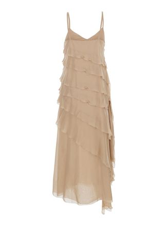 Antonelli Womens Long Dress Marylin Beige Silk