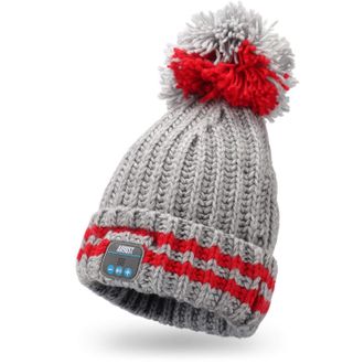 august EPA30 - Bluetooth M&uuml;tze - Winter Strickm&uuml;tze mit Bluetooth Stereo Kopfh&ouml;rer, Mikrofon, Freisprechen und integriertem Akku (rote Streifen)