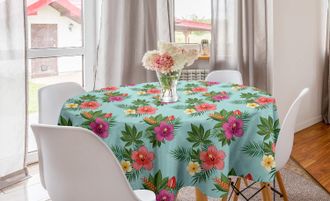 Abakuhaus Hawaii Runde Tischdecke, Blooming Der Hibiscus, Kreis Tischdecke Abdeckung für Esszimmer Küche Dekoration, 150 cm, Mehrfarbig