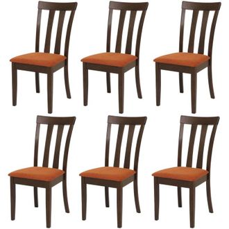 Hhg Lot de 6 chaises de salle &agrave; manger HHG-451, chaise de cuisine, tissu/textile, bois massif, pi&egrave;tement fonc&eacute;, orange