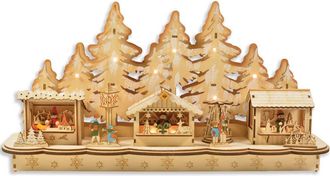 Riffelmacher & Weinberger Riffelmacher Fensterleuchter Weihnachtsmarkt 48 x 25 cm 76367 | Natur - Holz Handwerkermarkt Weihnachtsdeko Holzleuchter Beleuchtet Weihnachten Advent