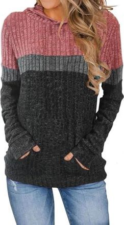 EUDOLAH Sweat a Capuche Femme D&eacute;tente Patchwork Poches Gilets et Sweats Veste matelass&eacute;e Femme Pulls(M,Rose Bonbon)