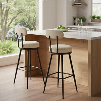 Vasagle Tabourets de Bar, Lot de 2, Pivotants &agrave; 360&deg;, avec Dossier, en PU, Hauteur 76 cm, Cr&egrave;me