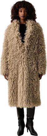 Patrizia Pepe Manteau simple boutonnage en fausse fourrure - Femme - Manteaux - Beige - Taille: 38 FR