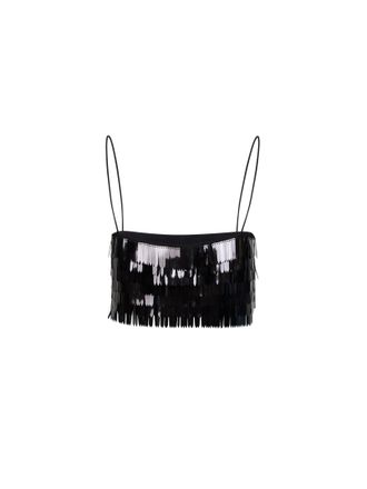 Self Portrait Womens Cropped Sequin Top Black Polyester Tops