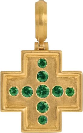 Leigh Maxwell Jewelry 14kt Cross Gelbgoldhalskette mit Smaragdanh&auml;nger