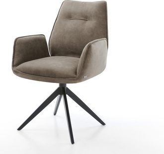 DELIFE Drehstuhl Zoa-Flex Mikrofaser Taupe Vintage Kreuzgestell breit Schwarz 360&deg; drehbar Wippfunktion Taschenfederkern, Esszimmerst&uuml;hle