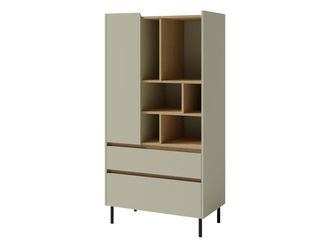 Mirjan24 Regal Lonitz LZ06, Standregal grifflos mit Schubladen, modernes B&uuml;cherregal auf schwarzen Metallf&uuml;&szlig;en, Highboard f&uuml;r Jugendzimmer (Eucalyptus + Eiche 
