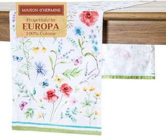 Maison d'Hermine Just Floral Chemin de Table 100 % Coton pour f&ecirc;te D&icirc;ner Vacances Cuisine Printemps/&Eacute;t&eacute; (50cm x 150cm)