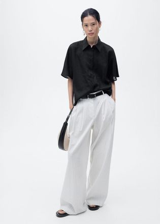 Mango Kurz&auml;rmliges Leinenhemd schwarz - Damen - XS - MANGO