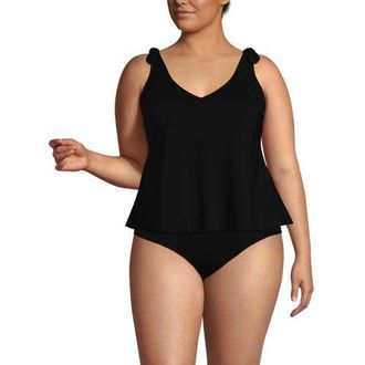Lands End Tankini-Top mit geknoteten Tr&auml;gern und Flattersaum, Damen, Gr&ouml;&szlig;e:48 plus, Schwarz, Elasthan/Nylon-Mischung, by Lands End