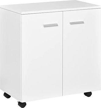 HOMCOM Meuble de Rangement Buffet Bas sur roulettes avec 2 Portes étagère Interne pour Salon, Chambre, Bureau 60 x 35 x 65 cm Blanc