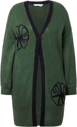 Miamoda Strickjacke Long-Strickjacke Straight Fit Blumen-Stickereien