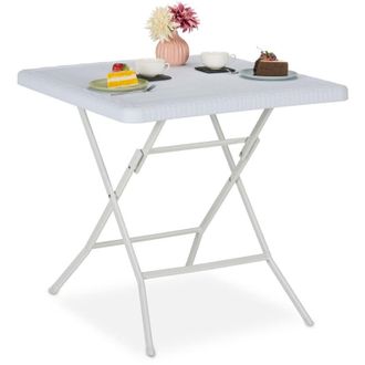 Relaxdays Gartentisch Holz-Optik, quadratisch, hbt: 74x78x78 cm, Balkontisch, Kunststoff, Metall, Outdoortisch, braun - Relaxdays