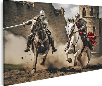 Islandburner Prime Bild auf Leinwand Ritterliches Duell vor alter Burgmauer und Staubwolken Bilder Wandbilder Poster