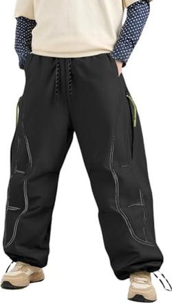 Generic Pantalon cargo pour homme avec cordon de serrage &agrave; la taille pour une tenue d&eacute;contract&eacute;e, activit&eacute;s de plein air, coupe ample et confortable, Noir, XX