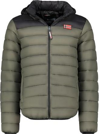 Geographical Norway Amigoclerc Men Hood Kaki L - Doudoune Chaude Matelassee Homme Automne Hiver - Veste Manteau Chaud - Blouson Coupe Vent Manches Longues Rembourrage - H