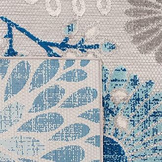 Safavieh Modern Teppich f&uuml;r Innen - & Au&szlig;enbereich - Cabana Collection, Kurzer Flor, Grau und Blau, 60 x 120 cm