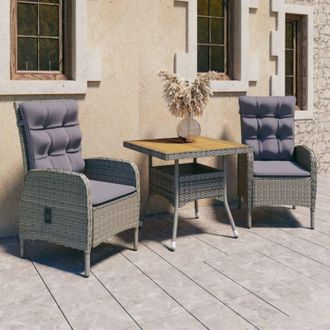 vidaXL vidaXL 3-tlg. Garten-Essgruppe Poly Rattan und Akazienholz Grau