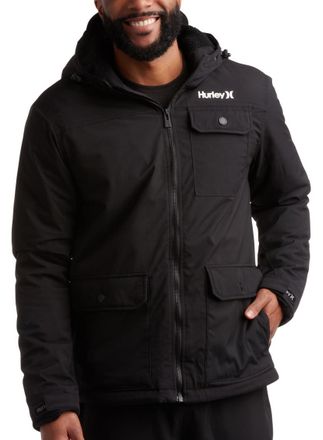 Hurley Herren-Winterjacke - warmer Parka mit Rei&szlig;verschluss, Sherpa-Futter, Jacken f&uuml;r Herren mit mehreren Taschen (Gr&ouml;&szlig;e S-XL), Schwarz, XL