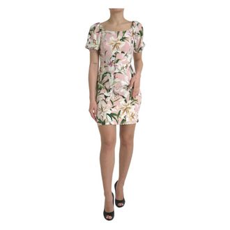 Dolce & Gabbana Femme, Robes, Multicolore, Taille: 36 FR Robe Sheath Rose à Imprimé de Lys