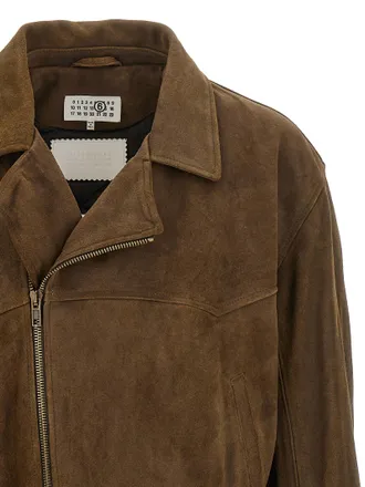 Maison Margiela Calfskin Leather Biker Jacket - Brown
