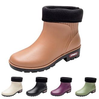 Generic Bottes de pluie en peluche pour femme - Imperm&eacute;ables - Bottines Chelsea courtes - Chaussures de jardin antid&eacute;rapantes - Chaudes et confortables - Avec