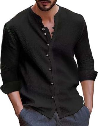 Generic T-shirt graphique pour homme d&eacute;contract&eacute; printemps et automne en coton chemise col chemise &agrave; manches longues chemise cardigan pour homme chemise robe 