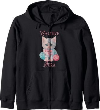 Trendy Apparel Negative Aura Cute Kitten Pink Bow with Yarn Kapuzenjacke