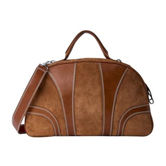 Dries Van Noten Homme, Sacs, Brun, Taille: ONE Size Sac de voyage en daim avec garniture en cuir