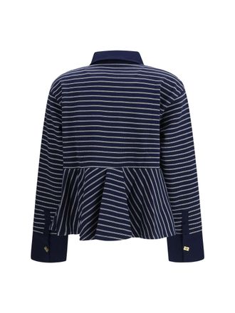 Ganni Womens Striped Polo Shirt Sky Captain Cotton T-shirts And Polos