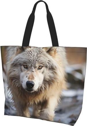 Generic Walking Wolf Sac A Main Femmes R&eacute;utilisable Tote Bag Grand Sac A Main Femme Pour Quotidienne Shopping Travail
