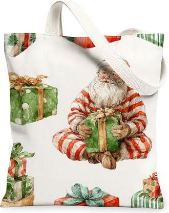 Generic Sacs fourre-tout en toile de vacances, motif P&egrave;re No&euml;l festif, sacs de courses r&eacute;utilisables, l&eacute;gers et lavables, toile pour cadeau de voyage, 33 x 38