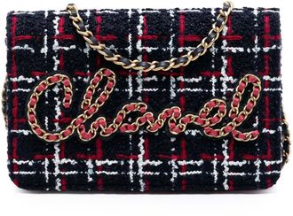 Chanel Hobo Bags - Tweed Written in Chain Logo Wallet on Chain - Gr. unisize - in Blau - f&uuml;r Damen