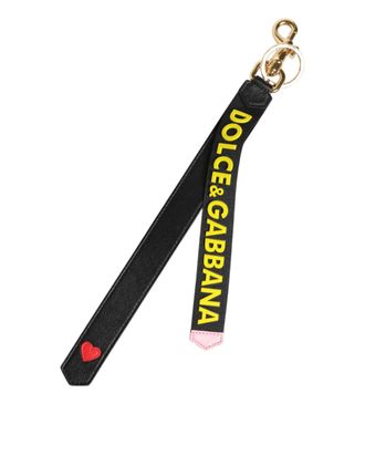 Dolce & Gabbana Unisex Black Yellow Logo Letaher Brass Holder Keychain Keyring Pl+zamak+steel+40lf Accessory