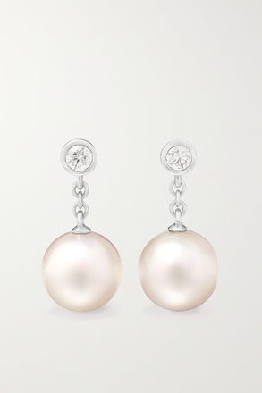 Mikimoto Ohrringe Aus 18 Karat Weißgold Mit Perlen Und Diamanten