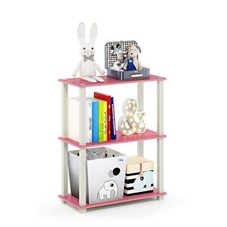 Furinno 3-Ebenen kompaktes Mehrzweckregal mit quadratischem Rohr, holz, Rosa/Wei&szlig;, 28.96 x 59.94 x 75.18 cm