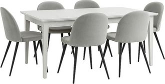 ebuy24 Venedig Essgruppe Tisch wei&szlig; 95x180/276 mit 2 Stk. Zusatzplatten 6 St&uuml;hlen Velour grau
