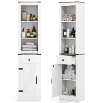 Giantex 173 cm Badezimmerschrank, Hochschrank mit Schublade, Verstellbarer Ablage & 3 offenen F&auml;chern, schmaler Merhzweckschrank f&uuml;r Wohnzimmer, Waschk&uuml;che, K