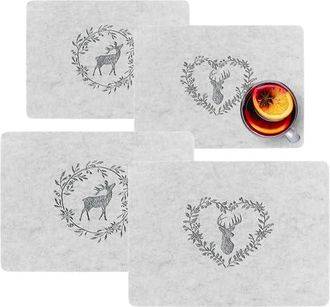 Com-Four Set de Table 4 pi&egrave;ces cerf avec Couronne dhonneur - Set de Table en Feutre Moderne au Design Vintage - Set de Table Haut de Gamme en Feutre, essuyable