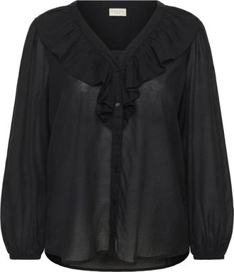 Kaffe Curve Femme, Blouses et Chemises, Noir, Taille: 48 FR KClana Frill Blouse